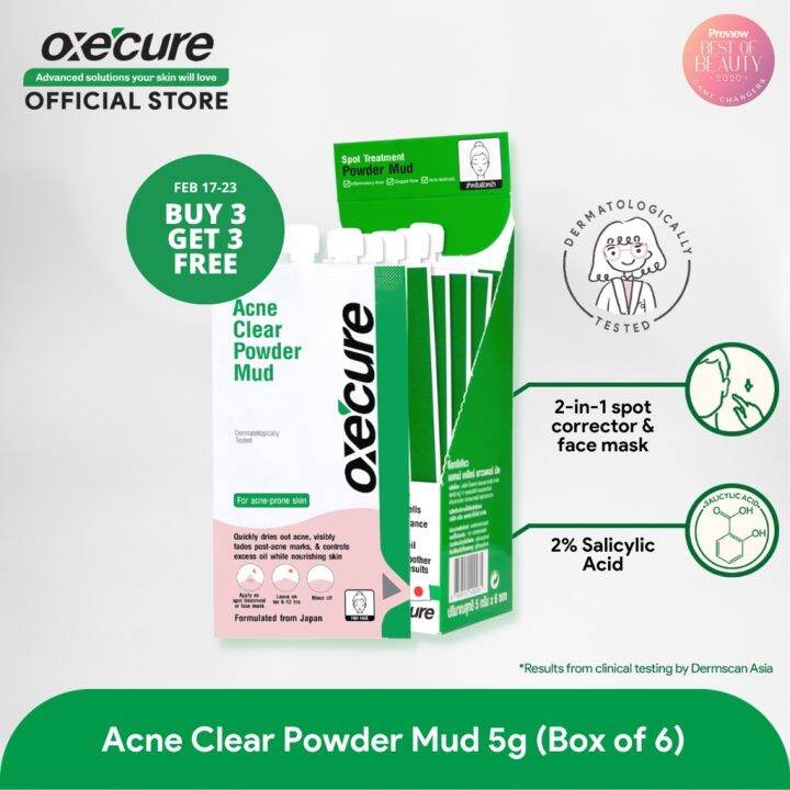 OXECURE Acne Clear Powder Mud 5gBox of 6 skin care product | Lazada PH