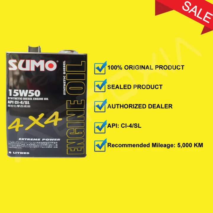 SUMO 4X4 EXTREME POWER 15W50 API CI-4/SL SYNTHETIC DIESEL ENGINE OIL 6L ...