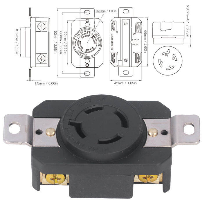 Generator Socket, Wear Resistant 4 Hole Industrial Outlet 20A for ...