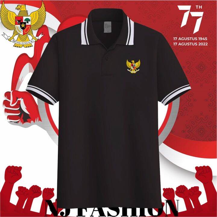 Promo - Kaos Kerah Pria Polo Logo Garuda Di Dada / Kaos Polo Shirt HUT RI 77 2022 / Baju 17 ...