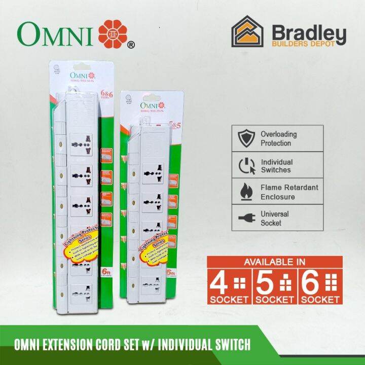 Omni Extension Cord Set w/ Individual Switches (4,5,6 gang) | Lazada PH