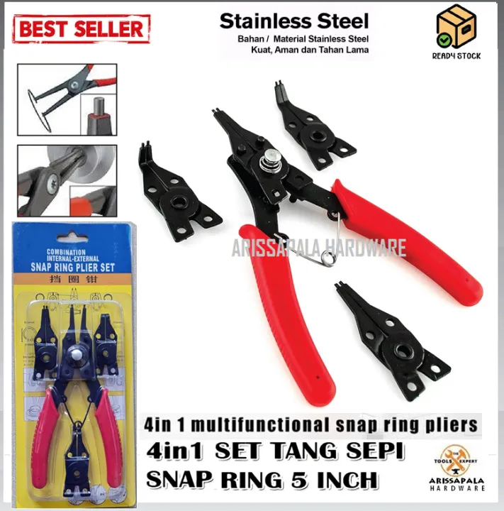 Tang Snap Ring Set 5 inch Tang Spi Sepi Tang Circlip 4 in 1 Multifungsi ...