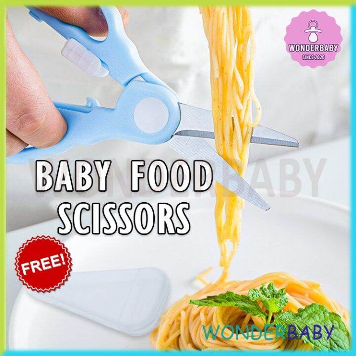 Baby Food Scissors [FREE STORAGE CASE] Safety Lock Noodle Spaghetti ...