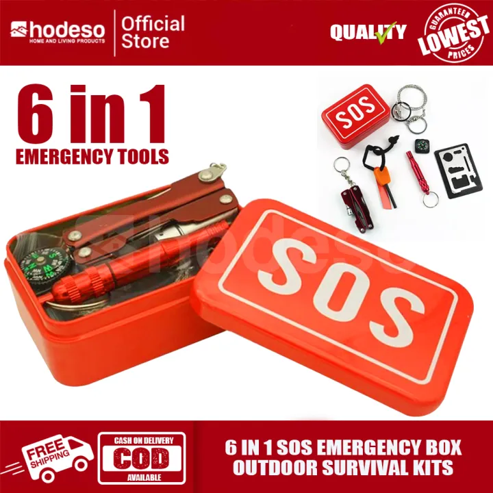 Hodeso 6 In 1 SOS Emergency Box Outdoor Survival Kits Flashlight Pliers ...