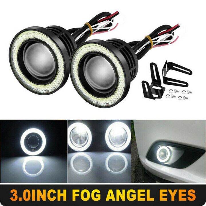 2x 3\" Inch LED Fog Light Round White COB Angel Eyes Halo DRL Driving 9-16V Car Truck Headlight ...