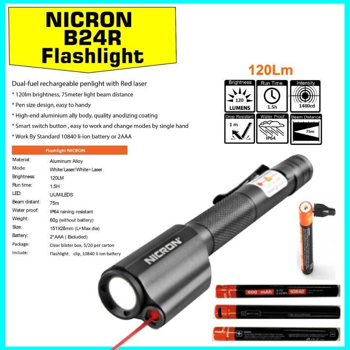 Senter Flashlight LED | B24R | NICRON | 3W Rechargeable Laser Indicator ...