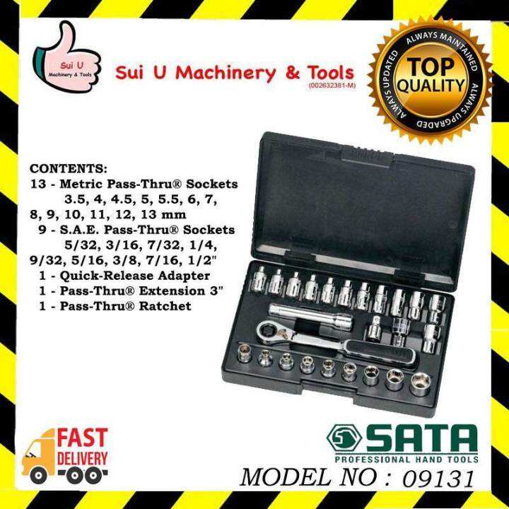 SATA 09131 Drive 6 Point Metric/SAE Pass-thru Socket Set 1/4" 25Pcs ...