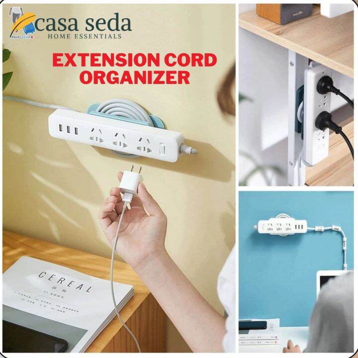 Casa Seda White Self-Adhesive Power Extension Cord Holder with Cable ...