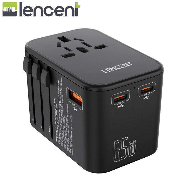 LENCENT GaN III 65W Universal Travel Adapter, Worldwide Wall Charger ...