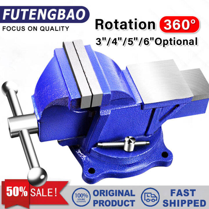 Bench Vise 360° Swivel Base Original Heavy Duty Bench Vise with Anvil 3" 4" 5" 6" (Optional ...