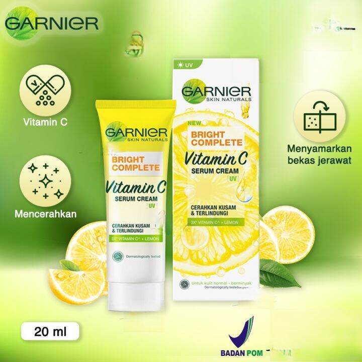 Garnier Bright Complete Vitamin C Serum Cream UV 20mL | Day Cream | Noraml - Berminyak (BPOM ...