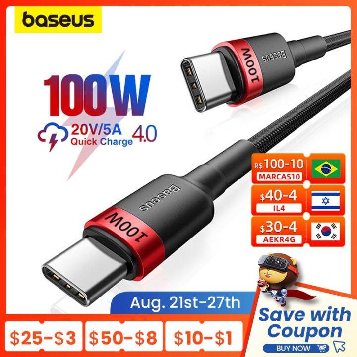 391Baseus 100W USB C To USB Type C Cable PD Fast Charging Charger Cord 5A USB-C USBC TypeC Cable ...