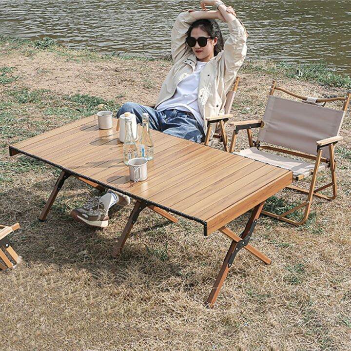 (Local delivery)Folding table wood Portable table Cake Roll Wooden ...