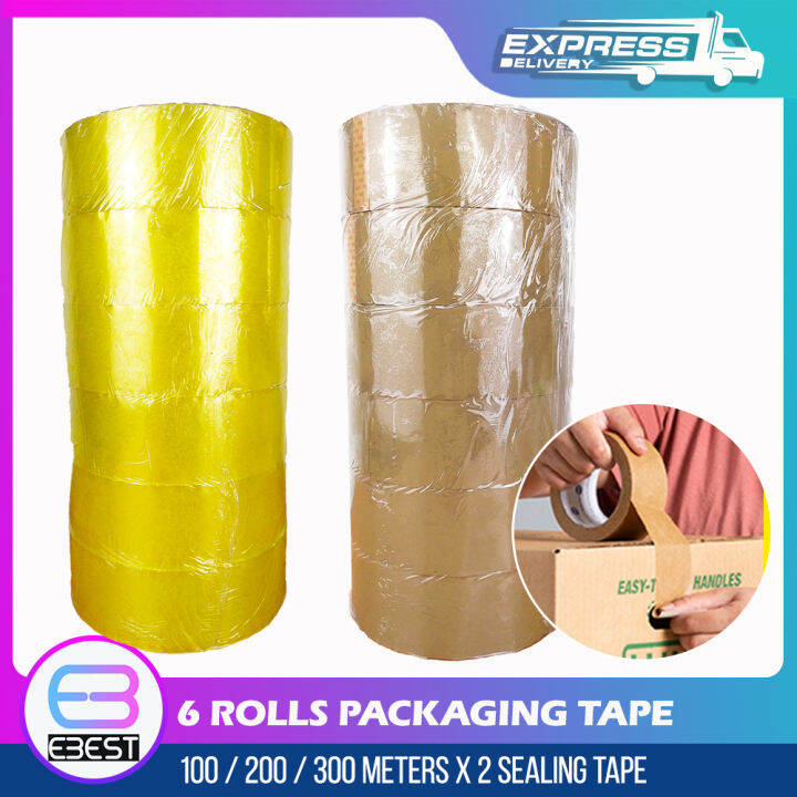 6 Rolls Packaging Tape 100 / 200 / 300 Meters x 2 Sealing Tape Officom ...