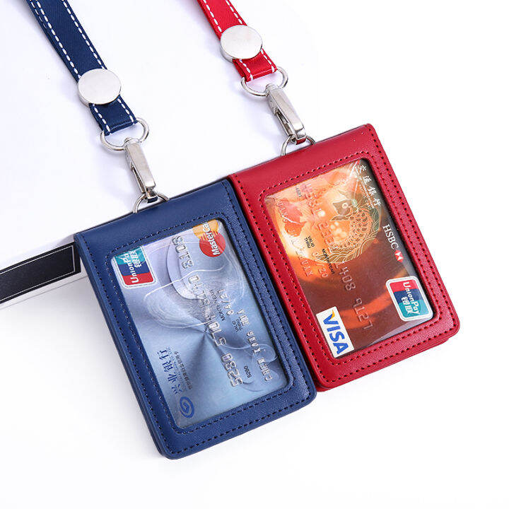 NEW Genuine leather Badge Holder Business Work Card Neck Lanyard ID ...