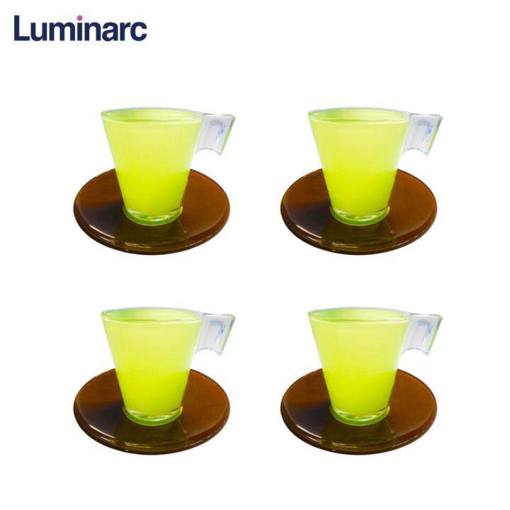 Luminarc Bicolor Choco 8pcs Coffee Set Cup and Saucer Set Glass 4 pairs ...
