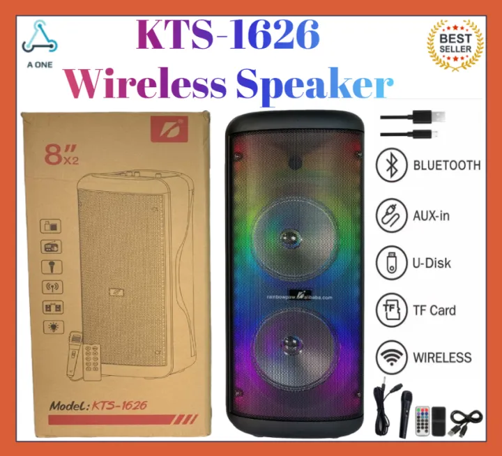 New Sale KTS-1626 Big Double 8 inch Subwoofer Portable Bluetooth Karaoke Speaker with Free ...