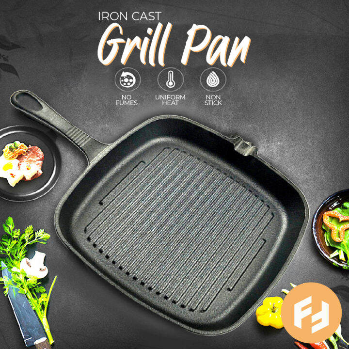 22 cm 24 cm Grill Pan Pure Iron Cast Pre-seasoned No Coating Non-Stick ...
