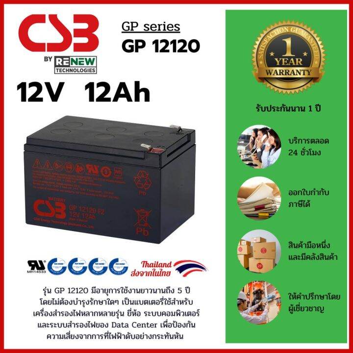 CSB Battery รุ่น GP12120 -12V 12Ah- ใช้กับเครื่องสำรองไฟ (UPS) APC และ ...