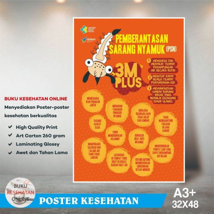 Poster Kesehatan Pemberantasan Sarang Nyamuk (PSN) 3M PLUS - GLOSSY ...