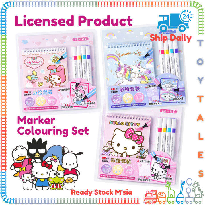 SANRIO COLOUR MARKER SET Kids Colouring Set With Artbook Washable Non ...