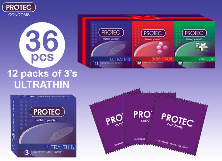 36 pcs Protec Lubricated Condoms Gift Pack (Ultrathin) 12 packs of 3s | Lazada PH
