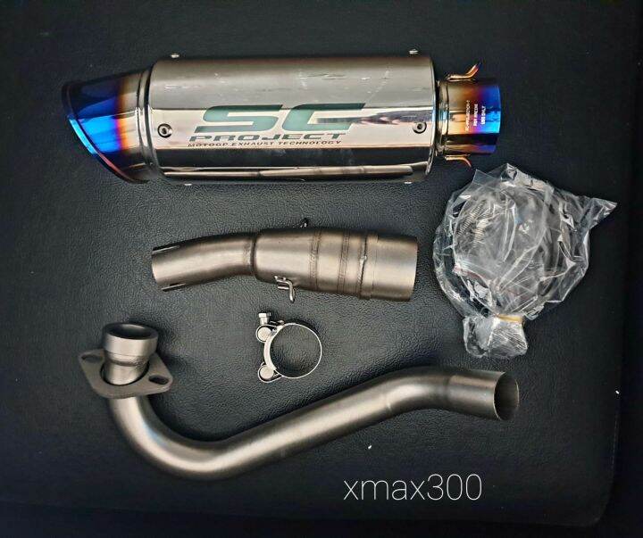 คอท่อ XMAX 300 งานสแตนเลส พร้อมปลายท่อ SC สีไทเท เงาทั้งใบ งานสวย ลด ...