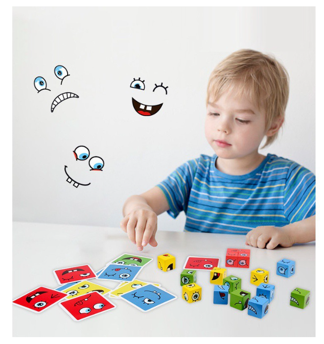 Wooden Expression Puzzles Building Block Magic Face Changing Montessori ...