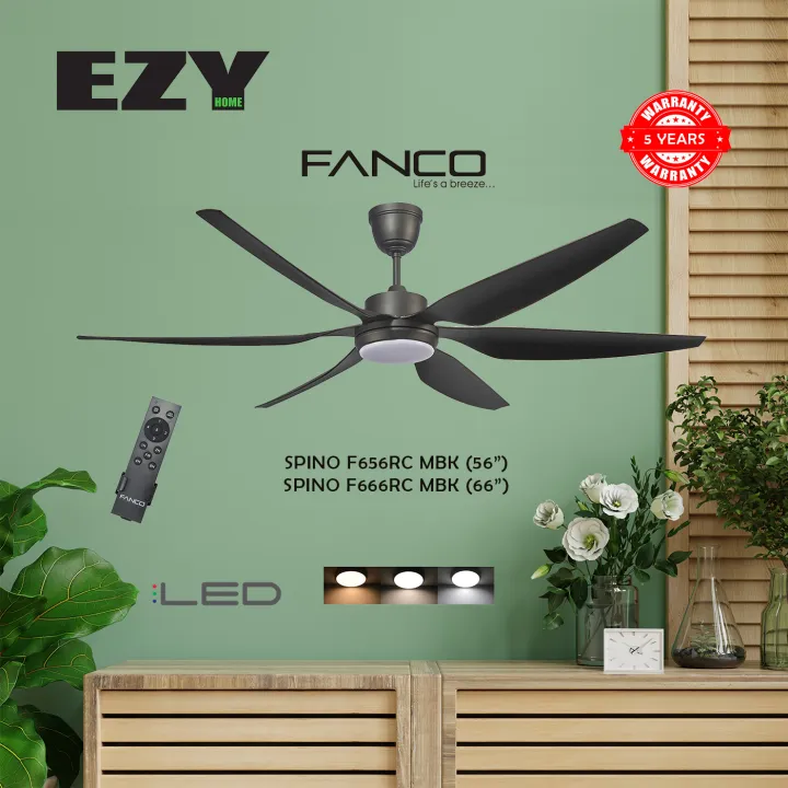 FANCO/ Spino F656 (56 inches) & F666 Mbk (66 inches) Dc motor ceiling fan LED | Lazada
