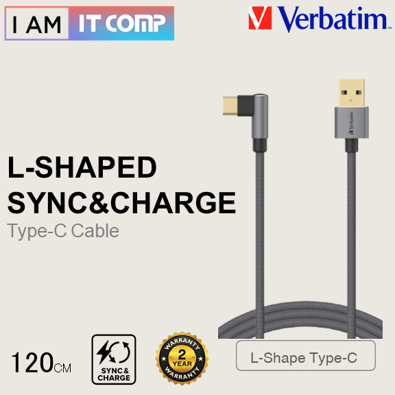 Verbatim Charge and Sync L-Shape USB To Type-C Cable ( 120cm ...