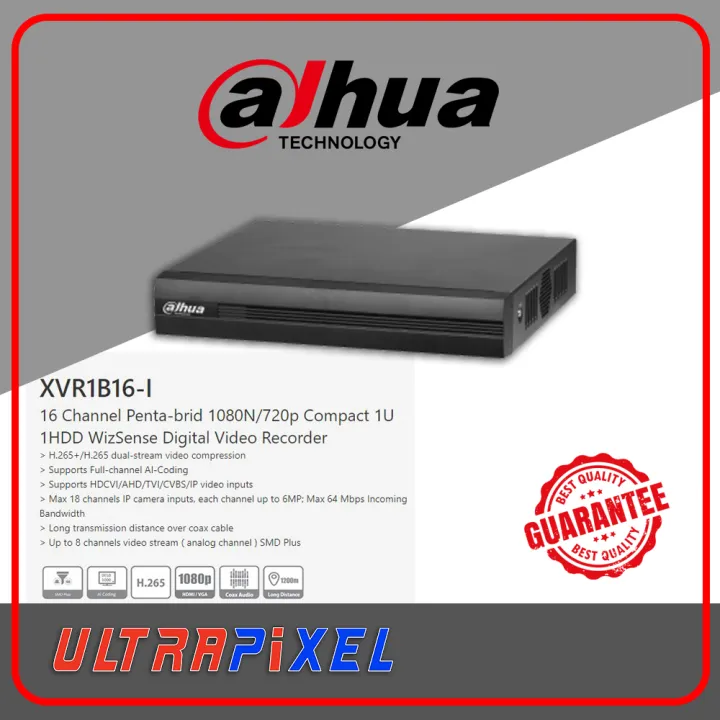 Dahua XVR1B16-I 16 Channels Penta-brid 1080N/720P Compact 1U 1HDD WizSense Digital Video ...