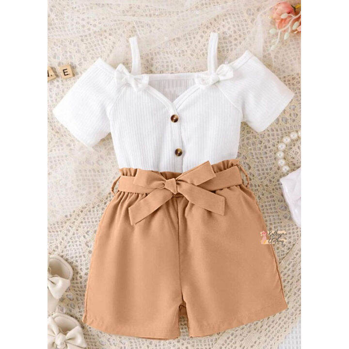 Kathryn Kids Grils Ribbow Top & Short Set 42082# | Lazada PH