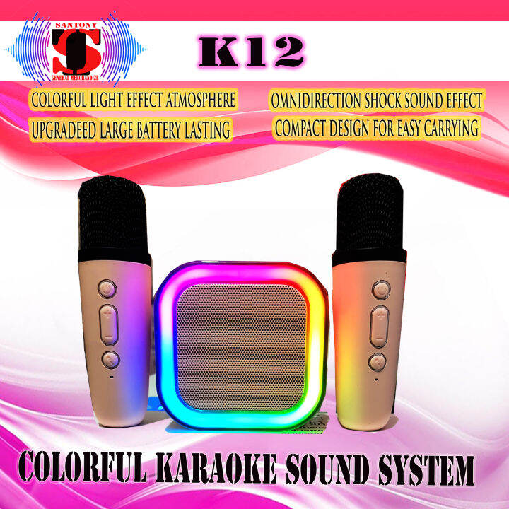 K12 Portable Karaoke Microphone Bluetooth Speaker with Dual Microphone | Lazada PH