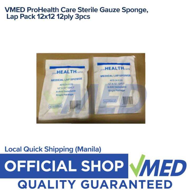 VMED ProHealth Care Sterile Gauze Sponge, Lap Pack 12x12 12ply 3pcs ...