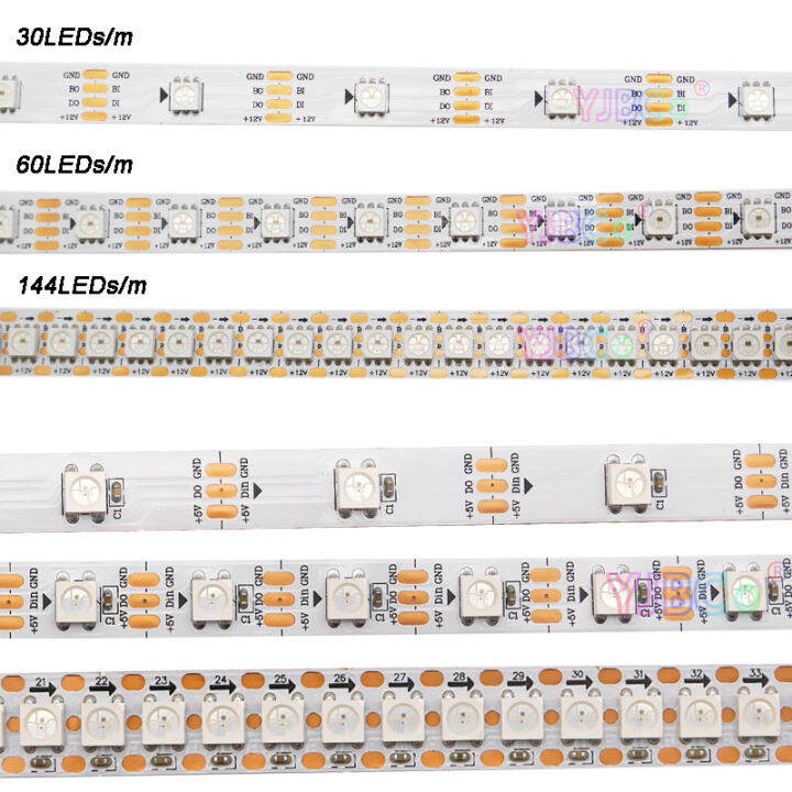WS2812B WS2815 SK9822 5050 RGB LED Strip pixelsm DC 5V 12V WS2812 Smart ...