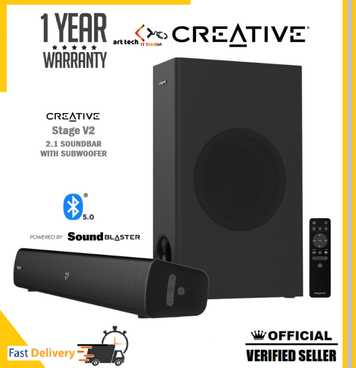 Creative Stage V2 2.1 Soundbar with Subwoofer - Clear Dialog and ...