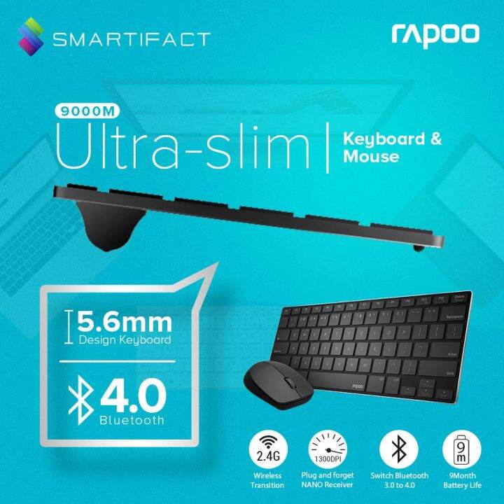 Rapoo 9000M Wireless Bluetooth Mouse & Keyboard Set Multi Mode Ultra ...