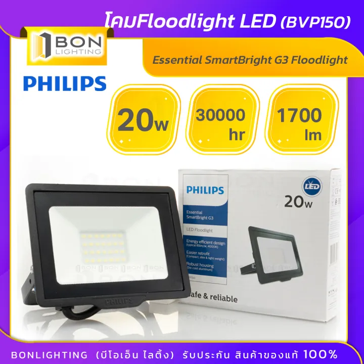 โคมฟลัดไลท์ Philips Floodlight LED อเนกประสงค์ (BVP150) 20W วัตต์ ...