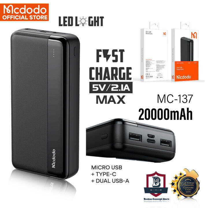 MCDO(100% Original) Mcdodo 20000mAh Fast Charging MC-137 Powerbank ...