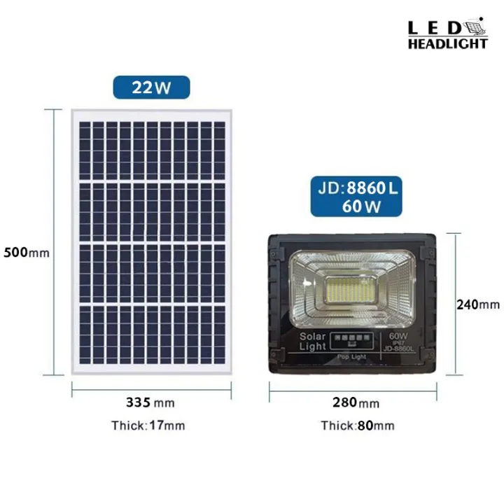 LEDHEADLIGHT JD-8860 ไฟสปอตไลท์โซลาเซลล์ 60 วัตต์ กันน้ำ IP67 ใช้ ...