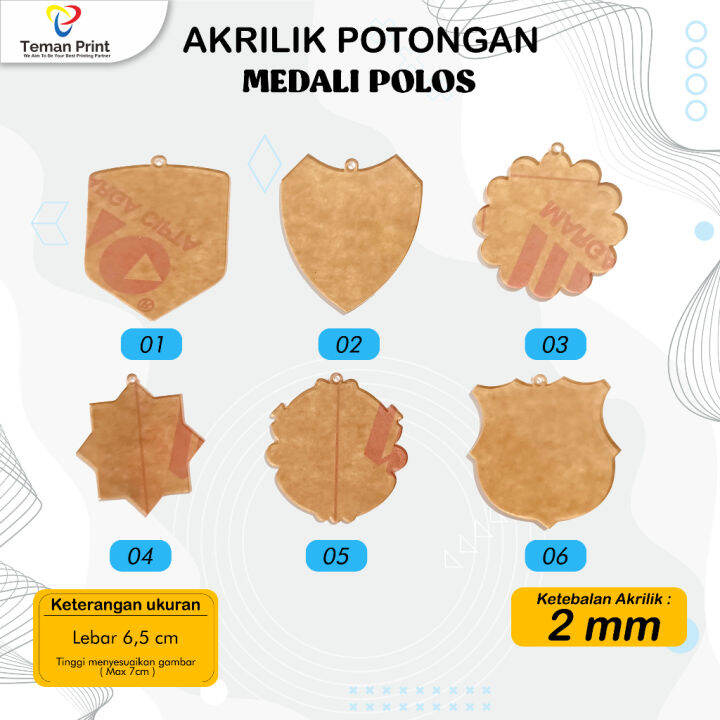 [Teman Print] Akrilik Potongan Medali 2mm Bening 6 Bentuk 1 Hari Jadi ...
