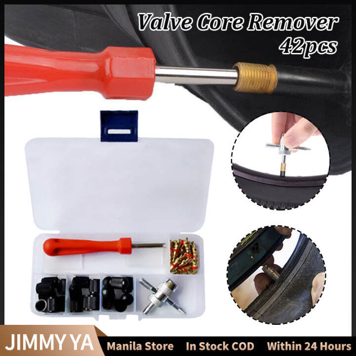 42PCS Tire Valve Service Kit Include Valve Core Remover 4-Way Valve ...
