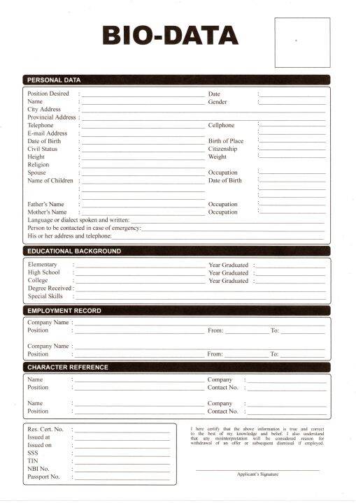 BIO DATA Sold per pack A4 Size | Lazada PH