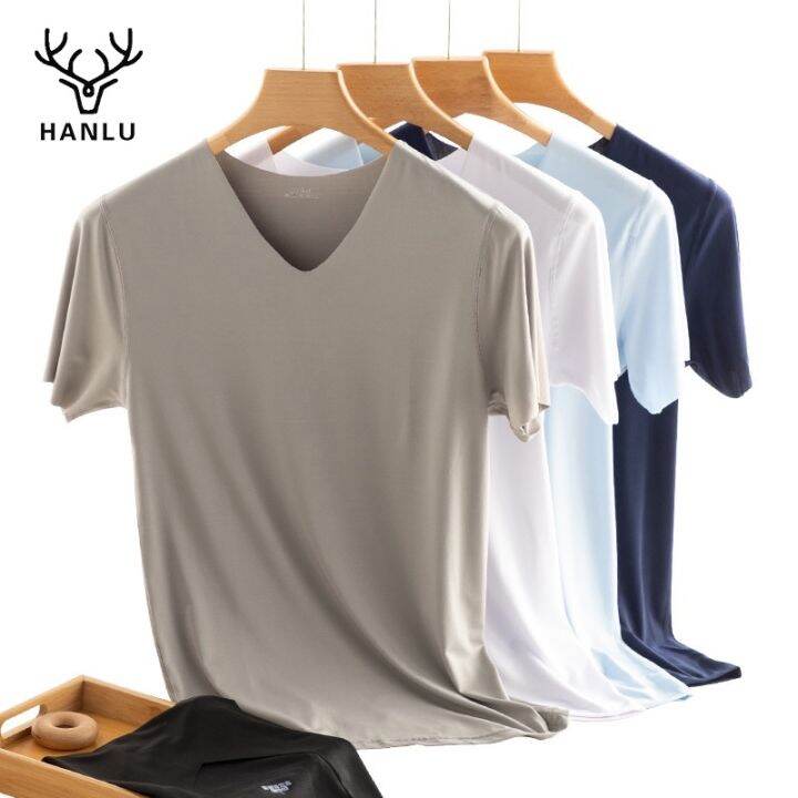 HANLU เสื้อยืดแขนสั้นผู้ชายผ้าไหมน้ำแข็งเย็นยืดหยุ่นสูงระบายอากาศได้ดี ...