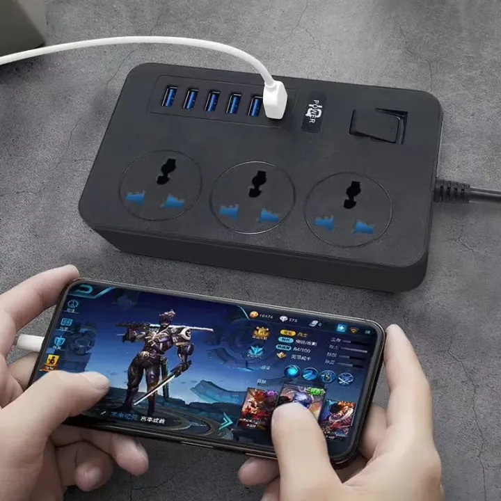 6 USB Port 3 Socket Universal Power Extension US Plug with Safety Switch Protection 3.1A | Lazada PH