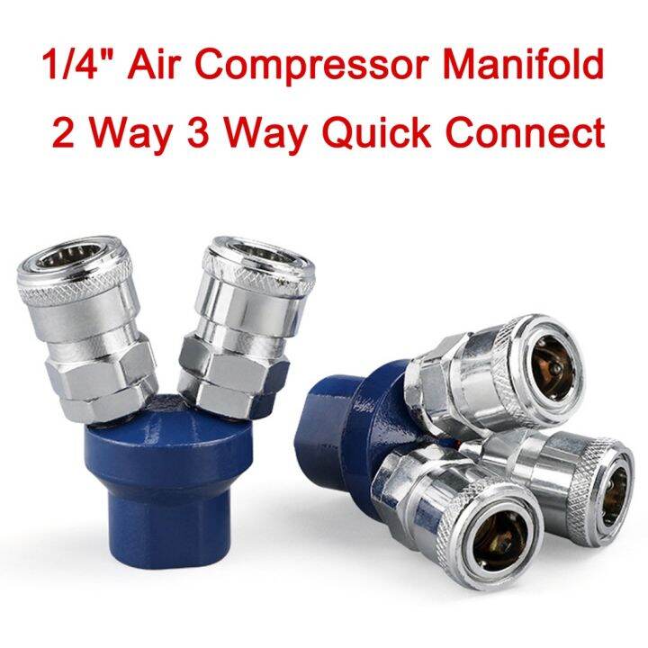 1/4" 2 Way 3 Way Air Compressor Manifold Fitting Air Compressor Quick Connector Pneumatic Joint ...