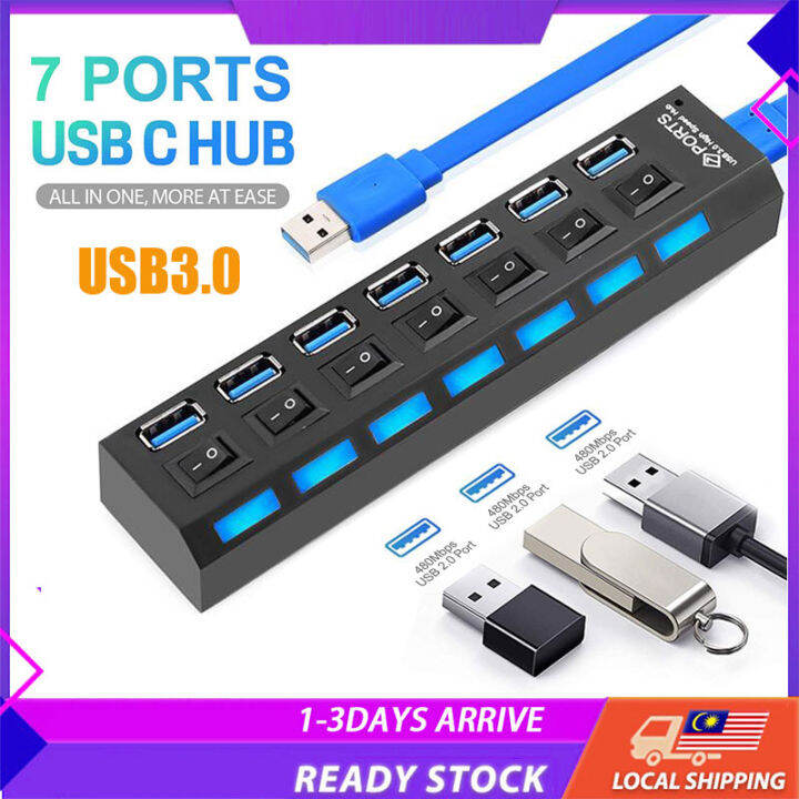 USB Port Extension 7 Port USB 3.0 Hab Adaptor Adapter USB HUB USB 3.0 Extension for PC Laptop ...