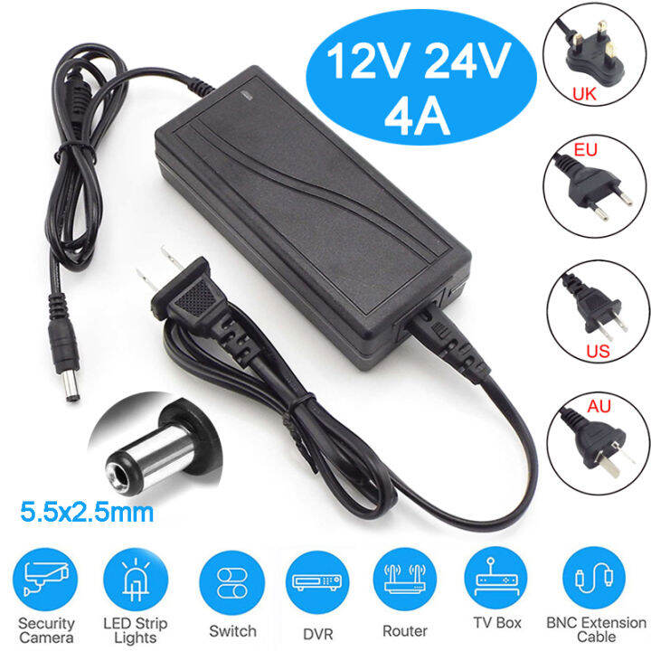 Power Supply AC 110-240V to DC 12V 24V 4A Power Adapter Transformer 5.5x2.5mm plug Charger for ...