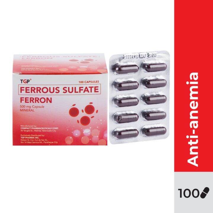 1 Ferrous Sulfate Cap 500mg FERRON (100 capsules) | Lazada PH