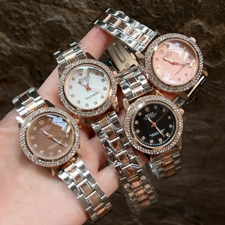 Watchtime นาฬิกาข้อมือแฟชั่นผู้หญิง โรเหล็ก หน้าปัดประดับเพชรขนาด 32 ...